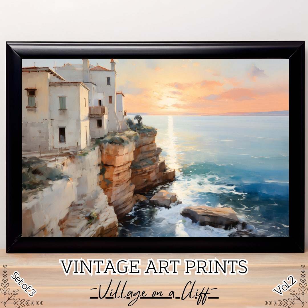 Village on a Cliff Set 2 Printable Cliff Landscape Painting - Etsy