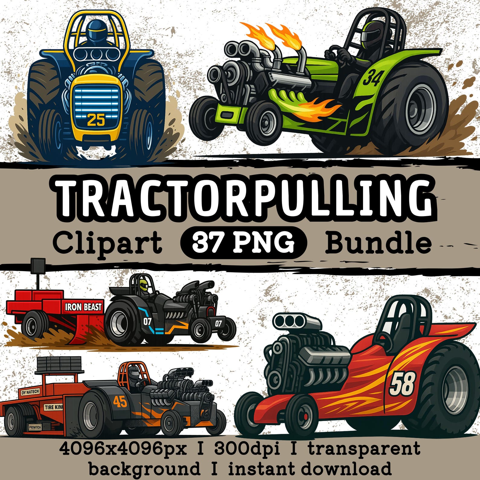 Tractor Pulling Clipart Bundle - 37 Pngs in Motorsport Design | Tractor ...
