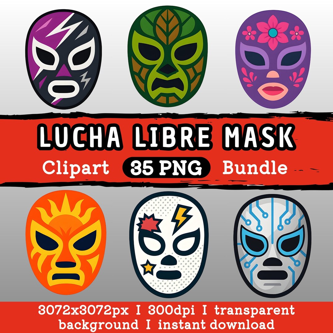 35 Lucha Libre Masks Clipart - PNG Graphic Bundle | Mexican Wrestling ...