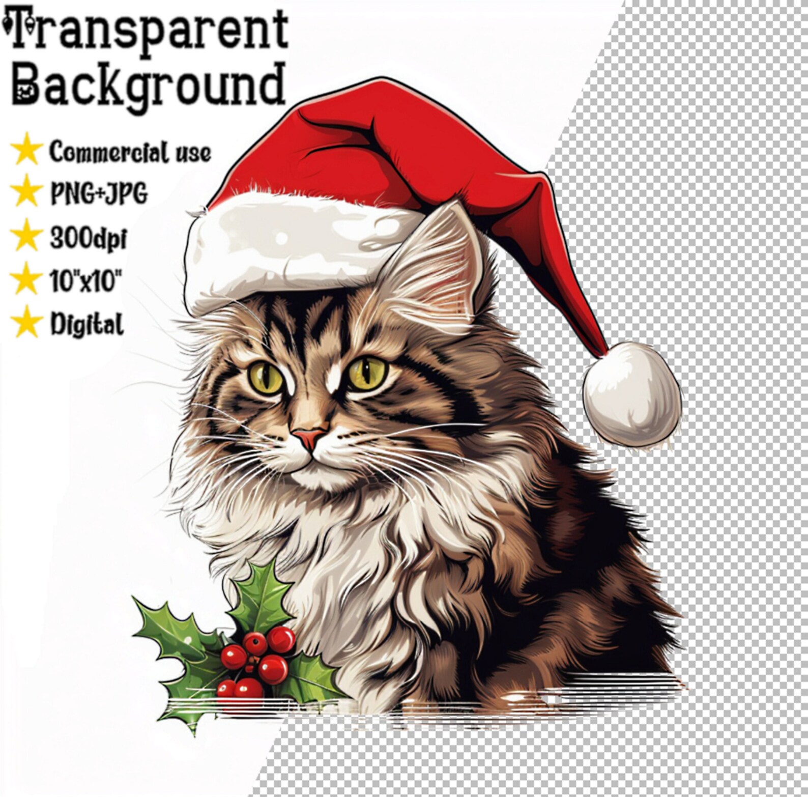 Christmas Cats Clipart Bundle Vol.3, 20 High Quality Transparent PNG ...