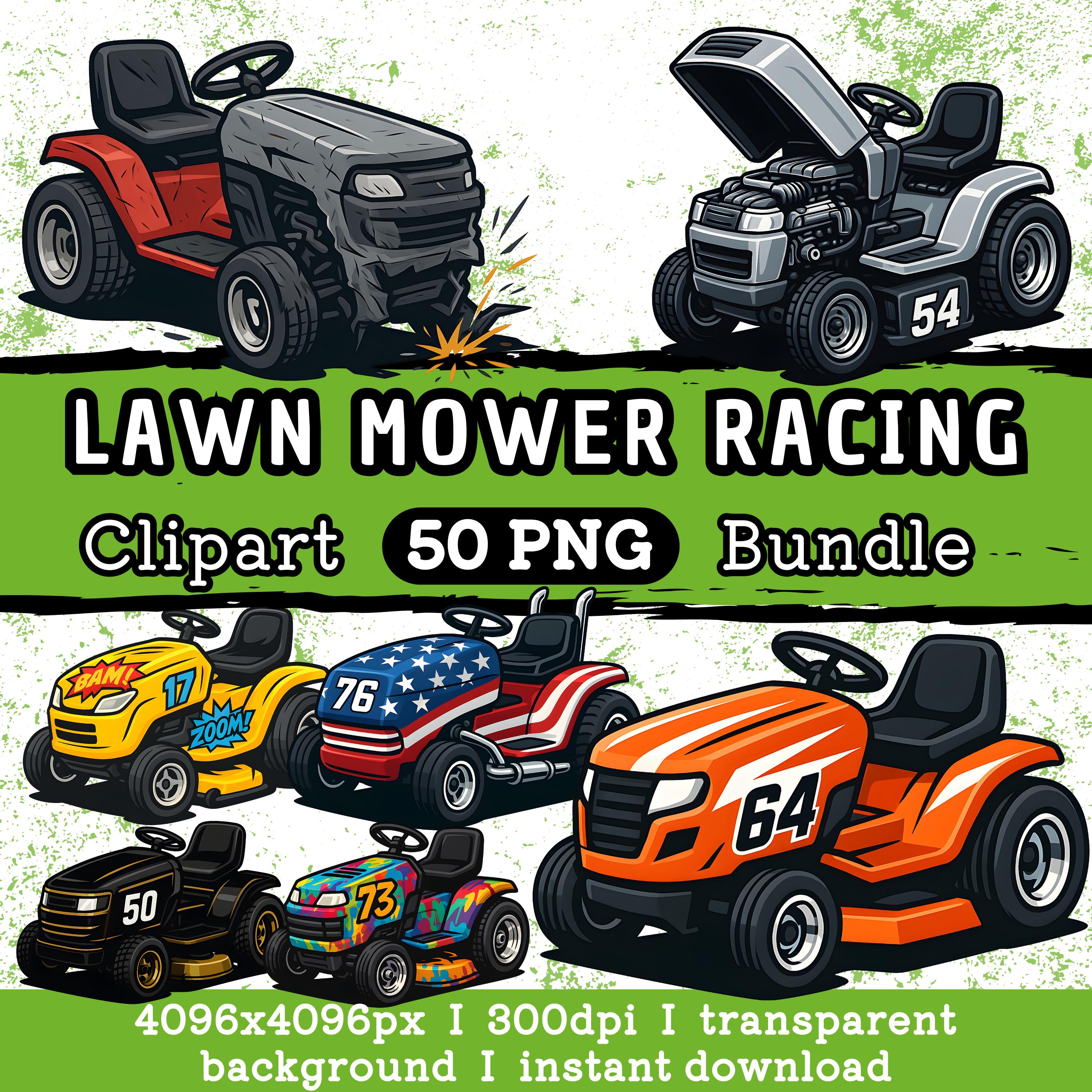 Racing Lawnmower Clipart Bundle – 50 PNG Images | Cool Racing Mower ...