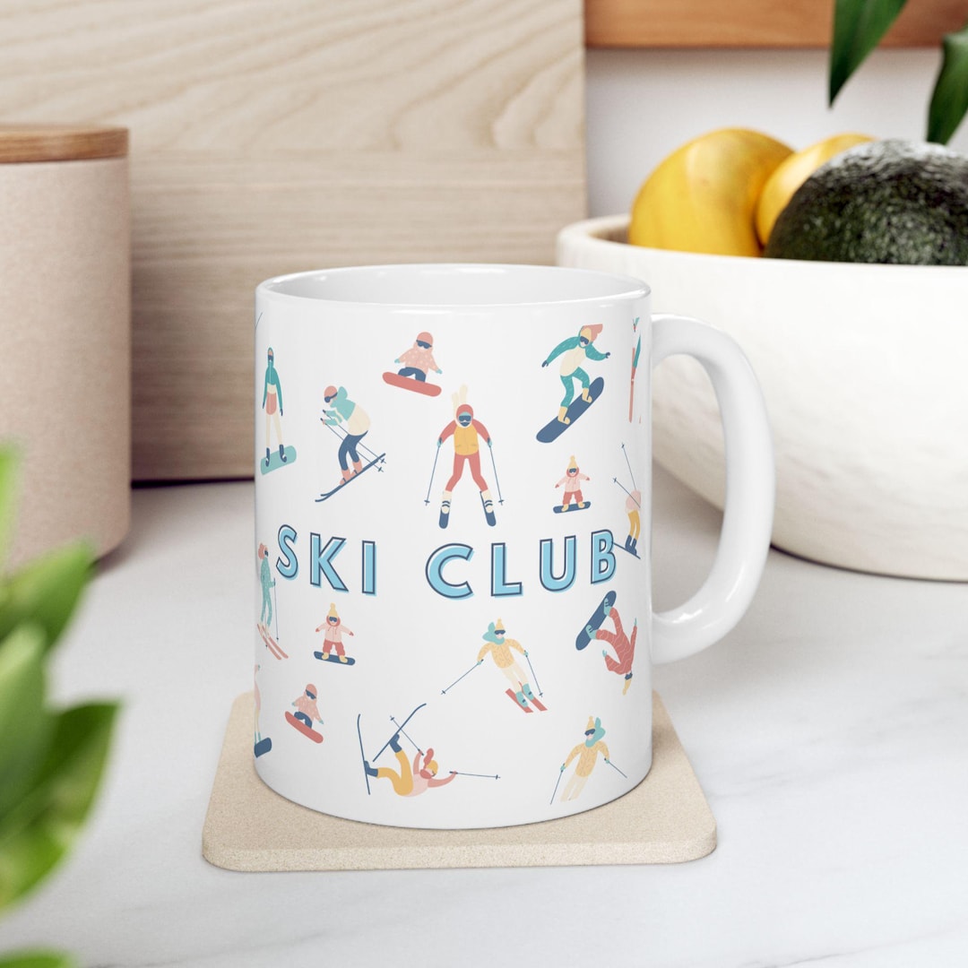 Ski Club Ceramic Mug - Winter Mountain Coffee Cup, Snow Skiing Tea Mug ...