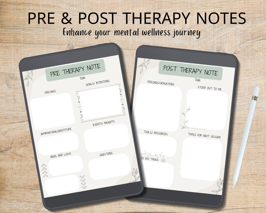 Pre and Post Therapy Notes Journal Digital Template Bundle, Digital ...