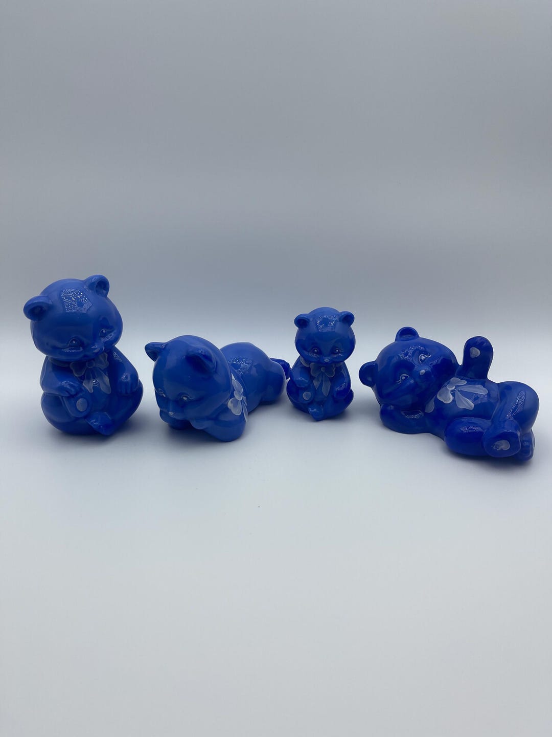 Fenton Set of Four Periwinkle Blue Bears With Hand Painted Bows - Etsy