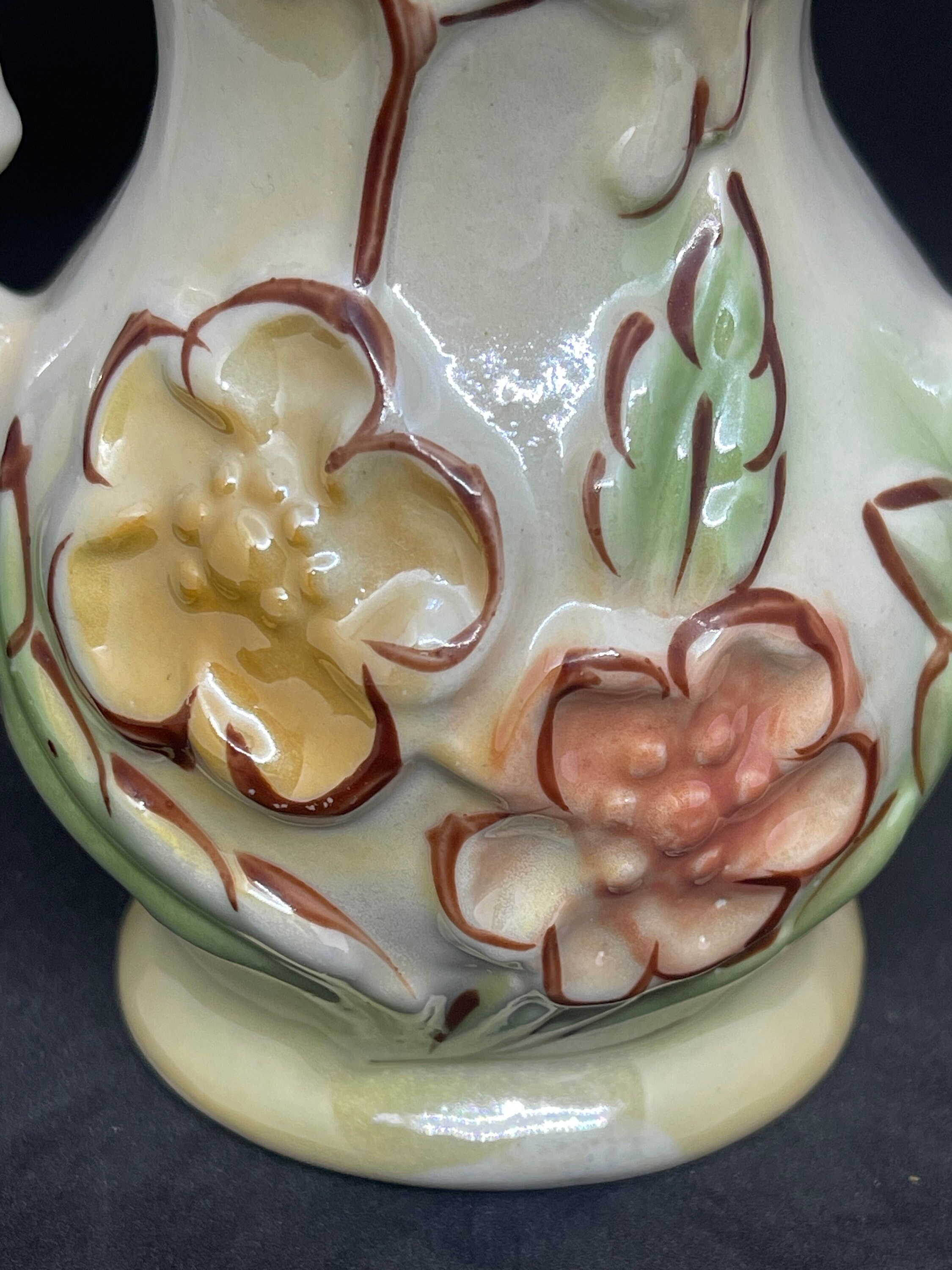 Vintage Brazillian Porecelain Lusterware Vase With Pink, Yellow Raised ...