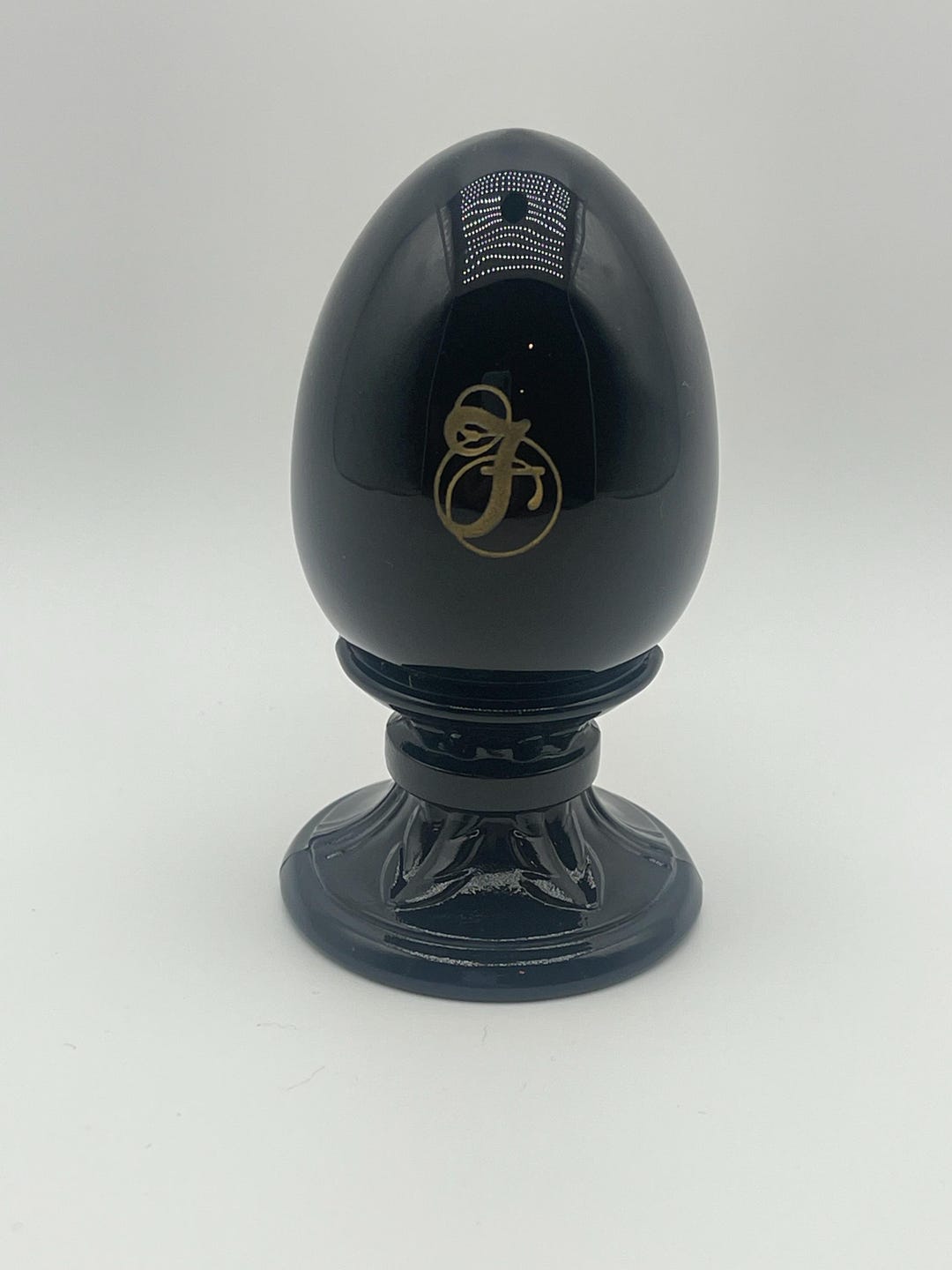 Fenton Black Egg With Gold Fenton Symbol Attached Stand - Etsy