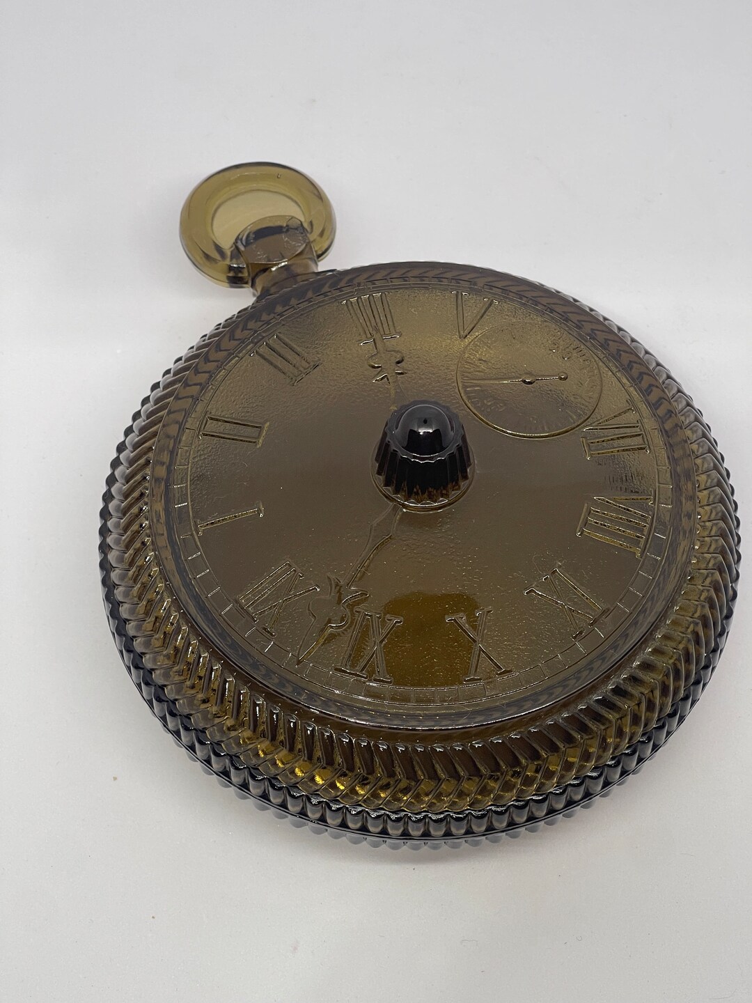 Vintage Imperial Glass Pocket Watch Covered Candy Dish Brown/smokey ...