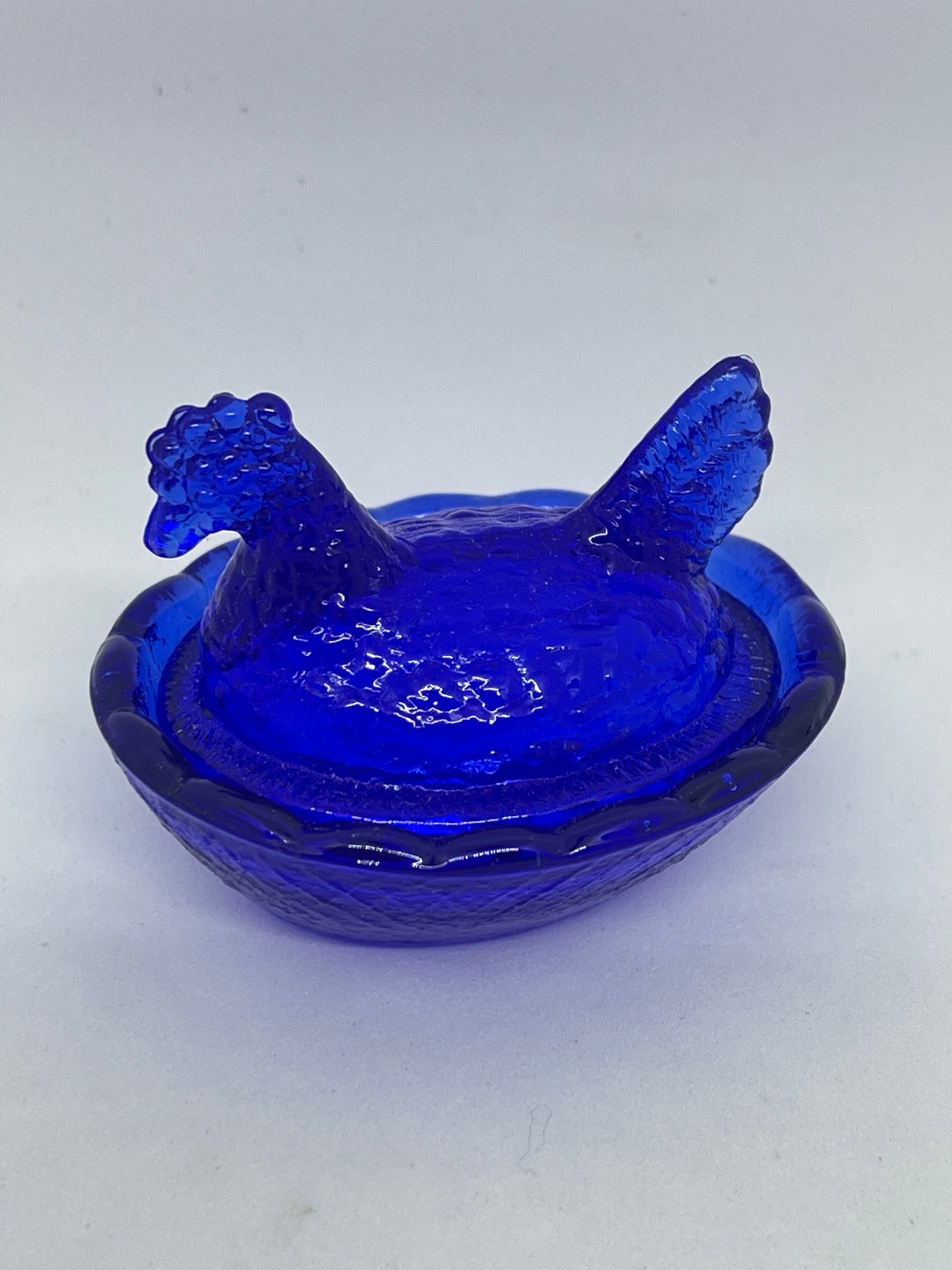 Hen on Nest Miniature Cobalt Blue Lidded Oval Decorative Collectible - Etsy