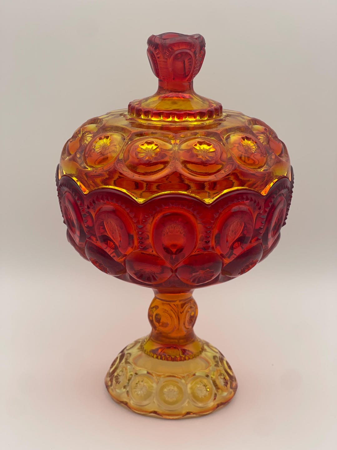 Vintage L.e.smith Amberina Moon and Stars Covered Footed Compote - Etsy