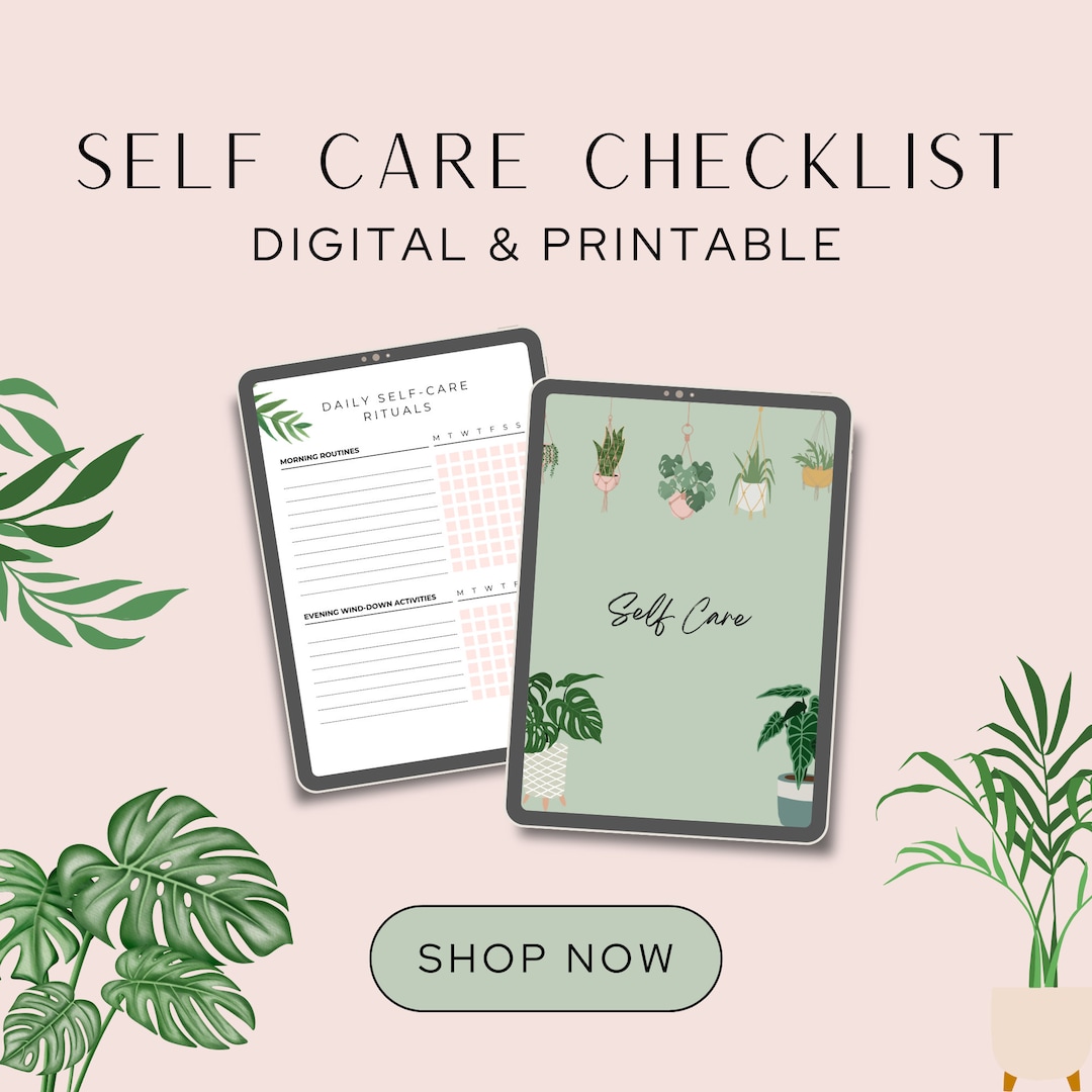 Self Care Checklist | Digital | Self Care Journal | Plants | Digital ...
