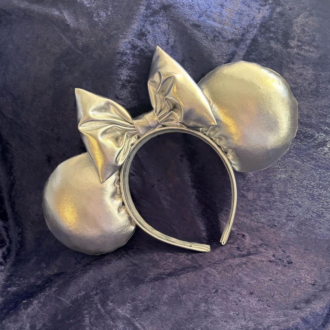 Silver Minnie Mouse Ears: Metallic Fabric, Handmade Headband - Etsy