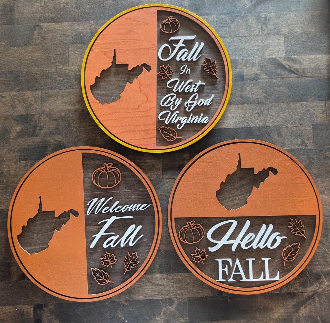 West Virginia Fall 11.5 Round Wood Sign welcome Fall - Etsy