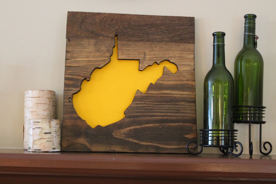 West Virginia Rustic Wood Sign Rustic Brown Color With Gold Backing - Etsy