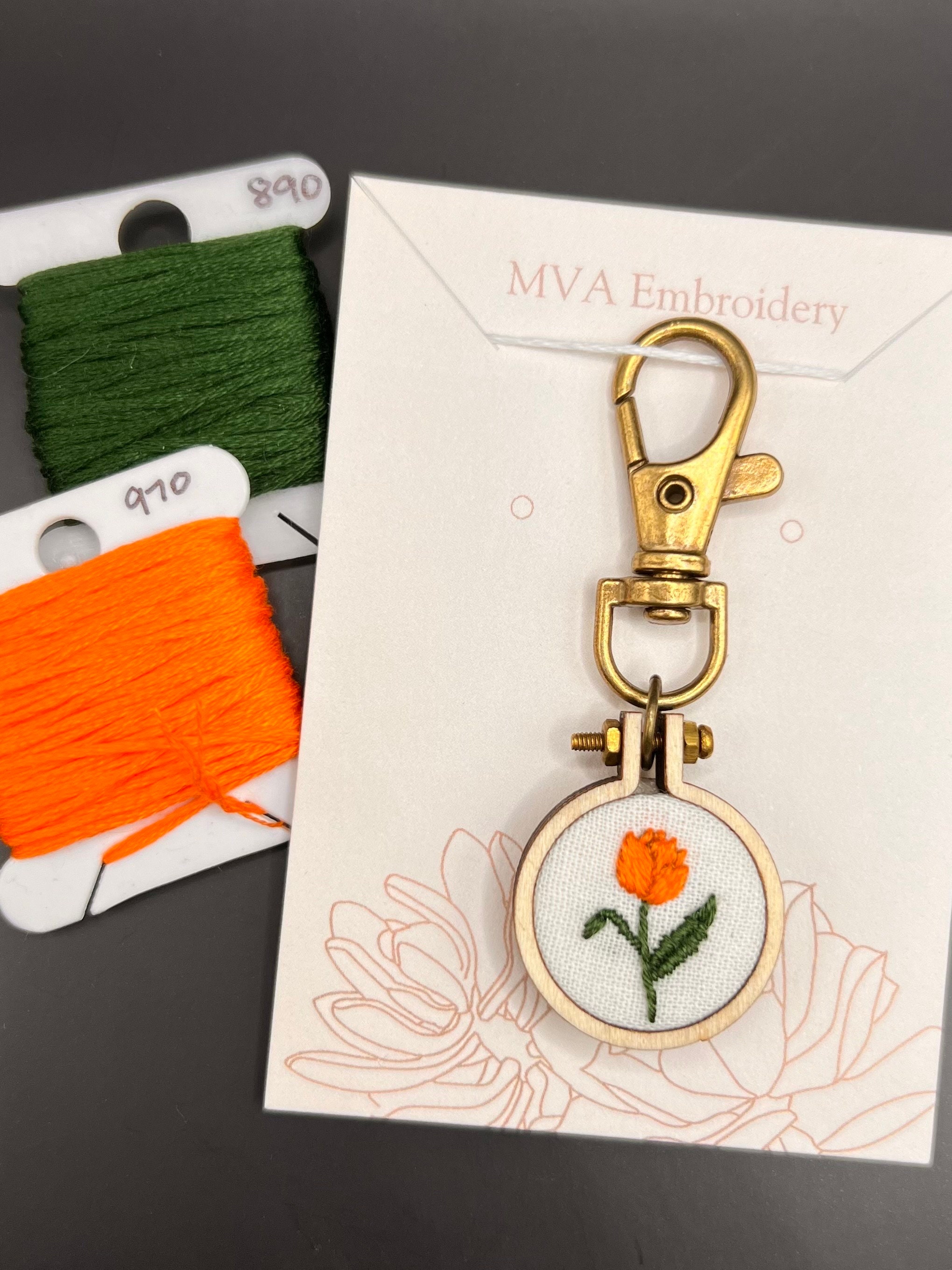 Mini Embroidery Tulip Keychain - Etsy