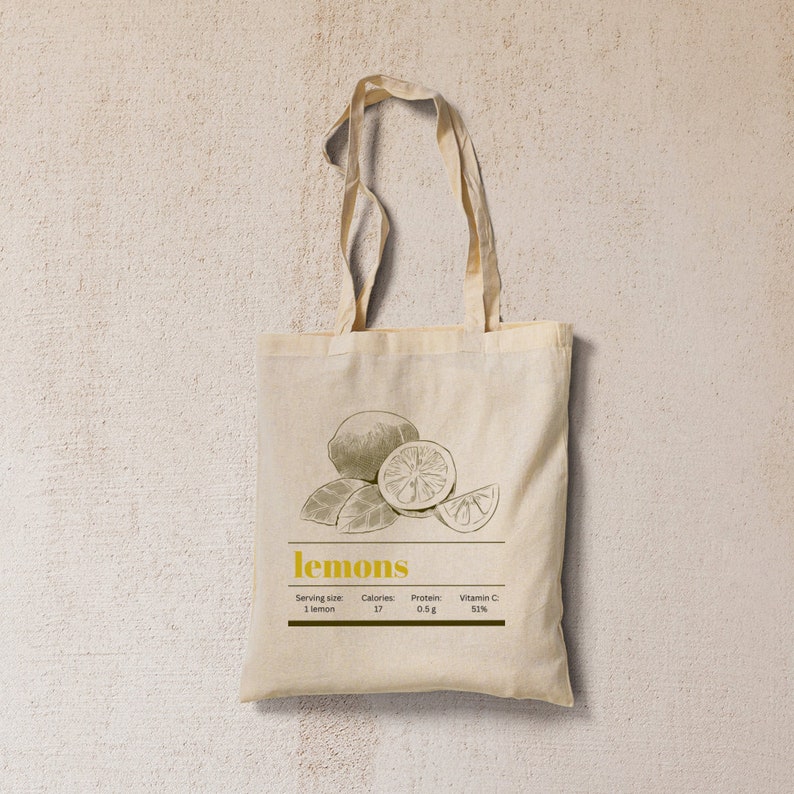 Lemon Fruit Tote Bag | Eco, Organic, Trendy, Shopping Bag, Minimalist ...