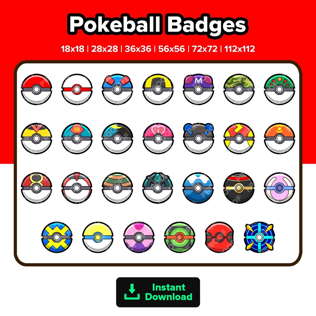 27 Pokemon Pokeball Sub Badges | Pokemon Badges | Pokemon Twitch Emote ...