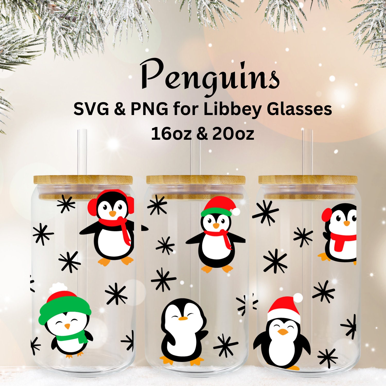 Penguin SVG Libbey Glass Vinyl SVG PNG Files Digital Download For - Etsy