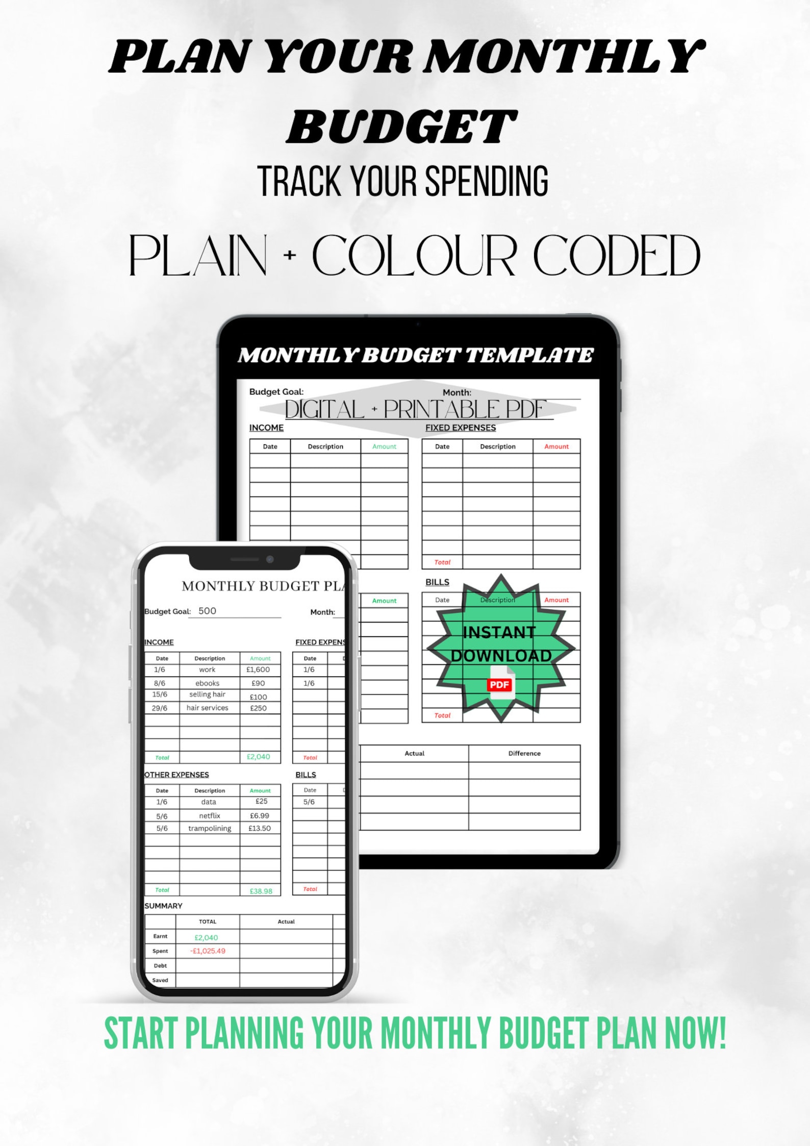 Digital + Printable Monthly Budget Planner (COLOUR CODED) - Etsy