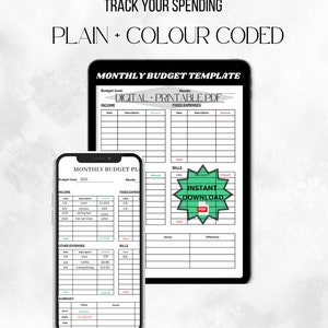 Digital + Printable Monthly Budget Planner (COLOUR CODED) - Etsy