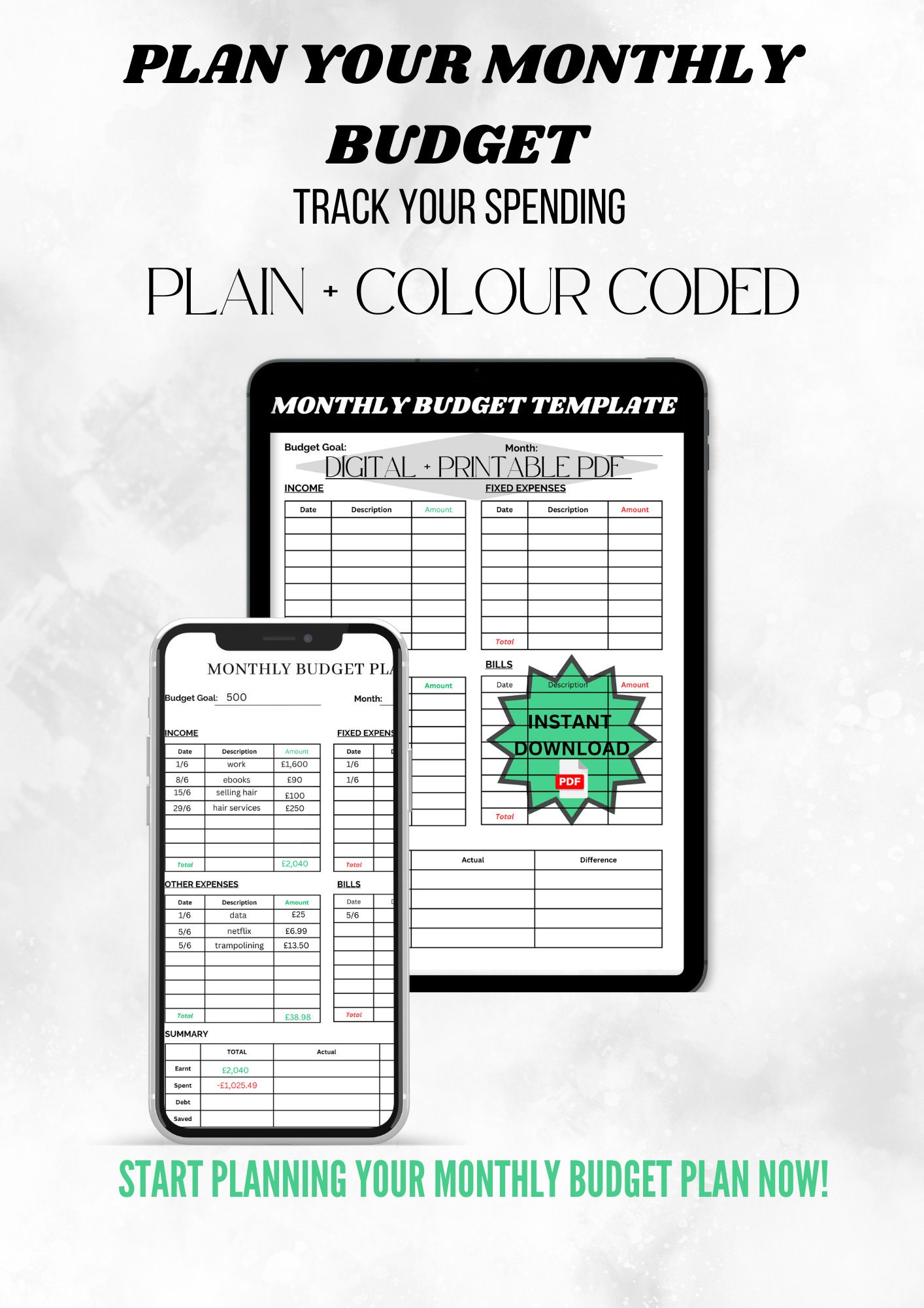 Digital Printable Monthly Budget Planner COLOUR CODED - Etsy