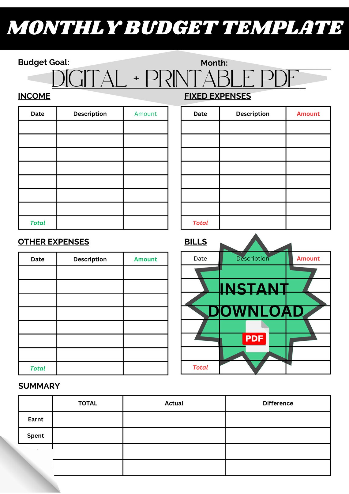 Digital + Printable Monthly Budget Planner (COLOUR CODED) - Etsy