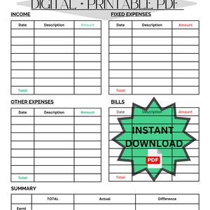 Digital + Printable Monthly Budget Planner (COLOUR CODED) - Etsy
