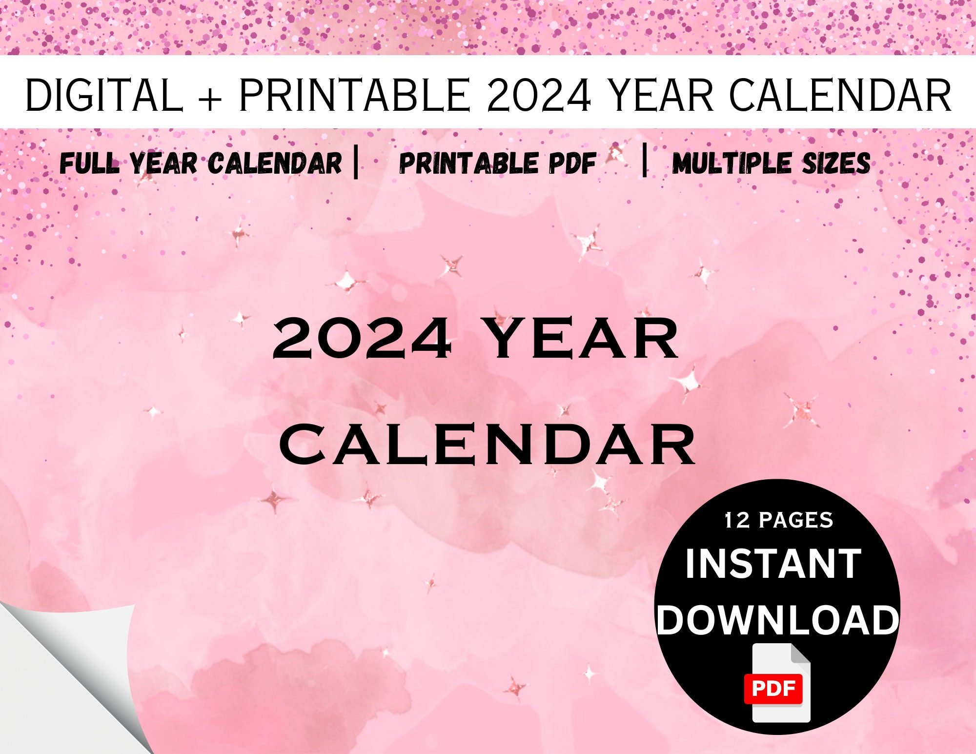 2024 Digital + Printable Full Year Calendar - Etsy