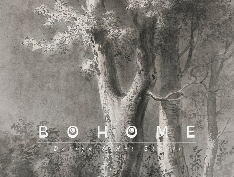 Vintage Trees Drawing: Country Landscape Art Print (digital Download ...