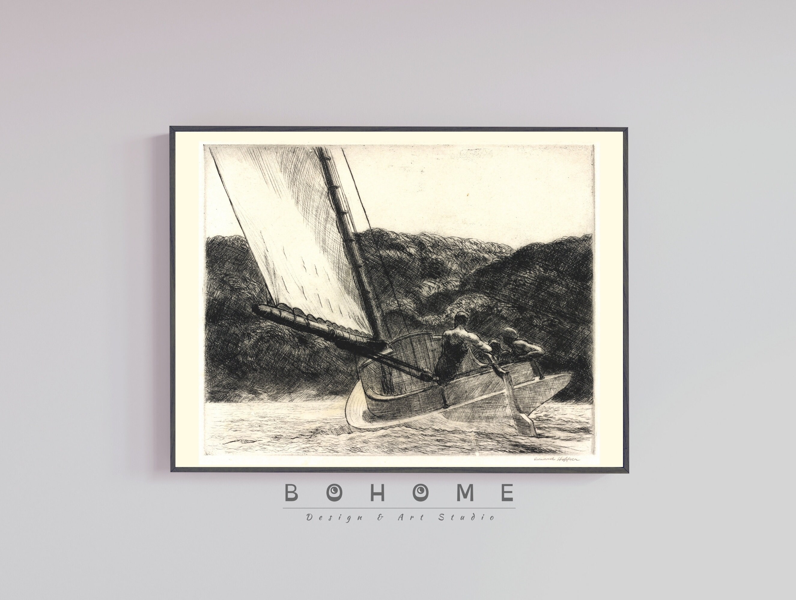 Edward Hopper, Sailboat Drawing, Vintage Etching Wall Art, Digital ...