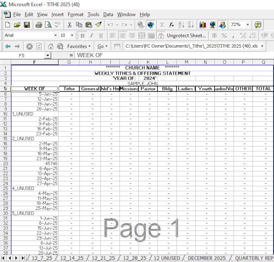New 2025 Tithe Spreadsheet. SIMPLE, to the Point, Input Tithe Donations ...