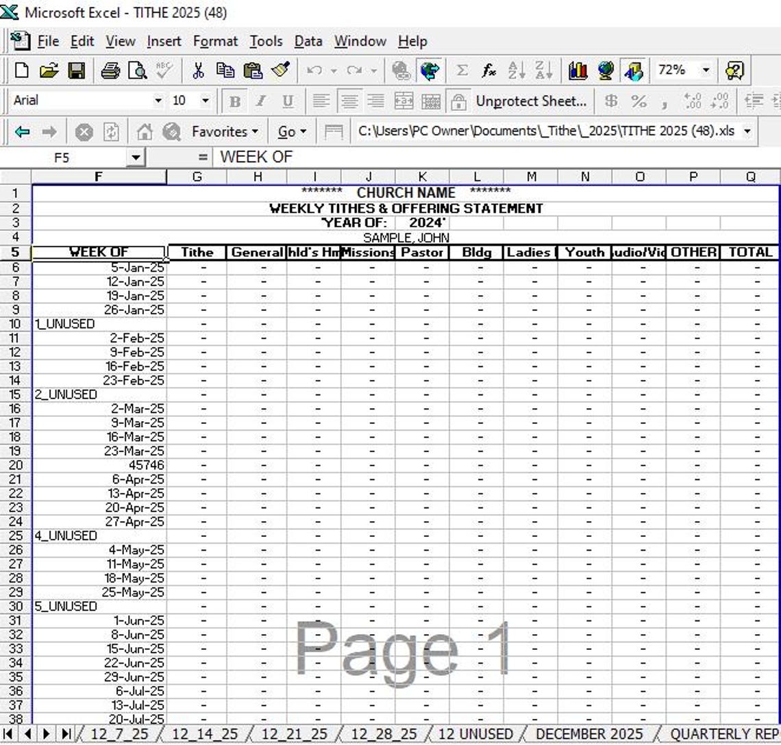 2023 Tithe Spreadsheet. SIMPLE, to the Point, Input Tithe Donations ...