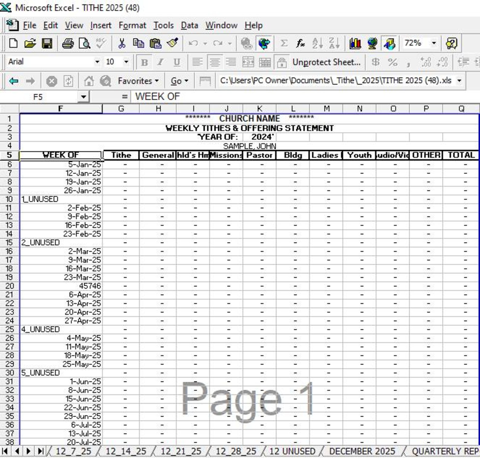 2023 Tithe Spreadsheet. SIMPLE, to the Point, Input Tithe Donations, Offerings, Bills, Year-end ...