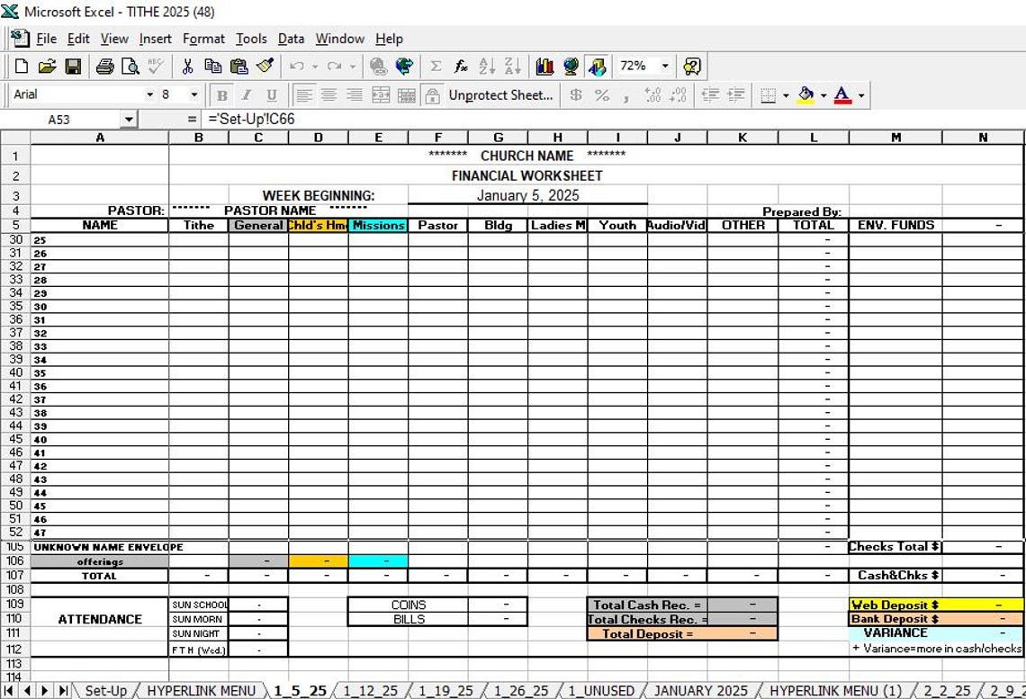 2023 Tithe Spreadsheet. SIMPLE, to the Point, Input Tithe Donations ...