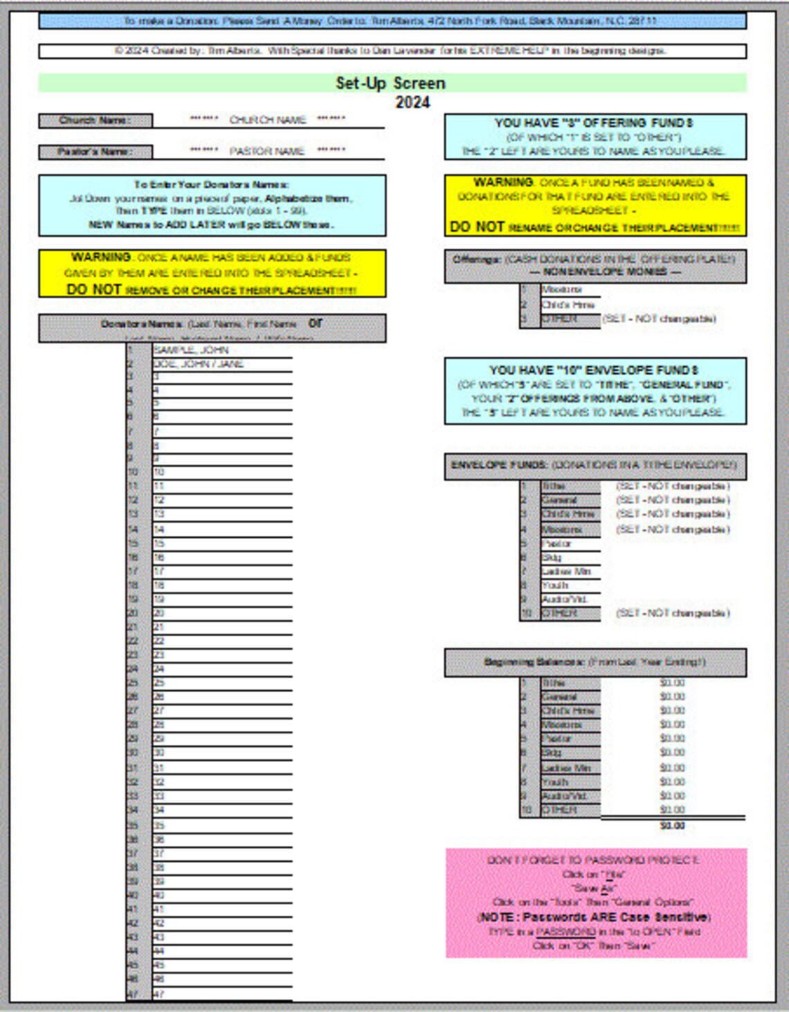 Tithe Spreadsheet. ** PREVIEW VERSION ** SIMPLE, Tithe Donations ...