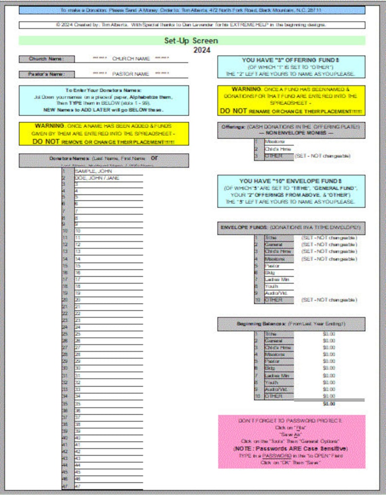 Tithe Spreadsheet. ** PREVIEW VERSION ** SIMPLE, Tithe Donations ...