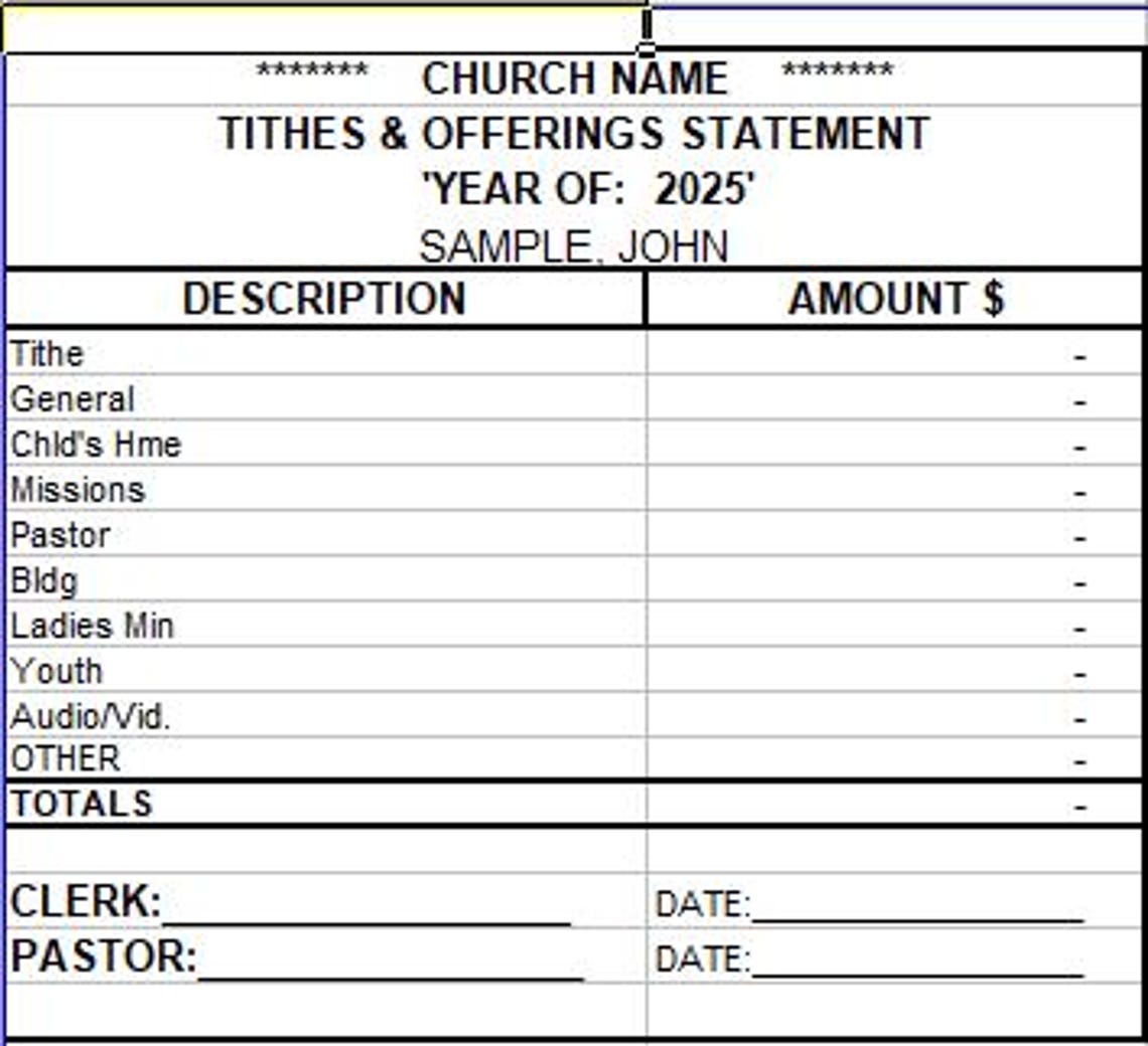 2025 Tithe Spreadsheet. SIMPLE, to the Point, Input Tithe Donations ...