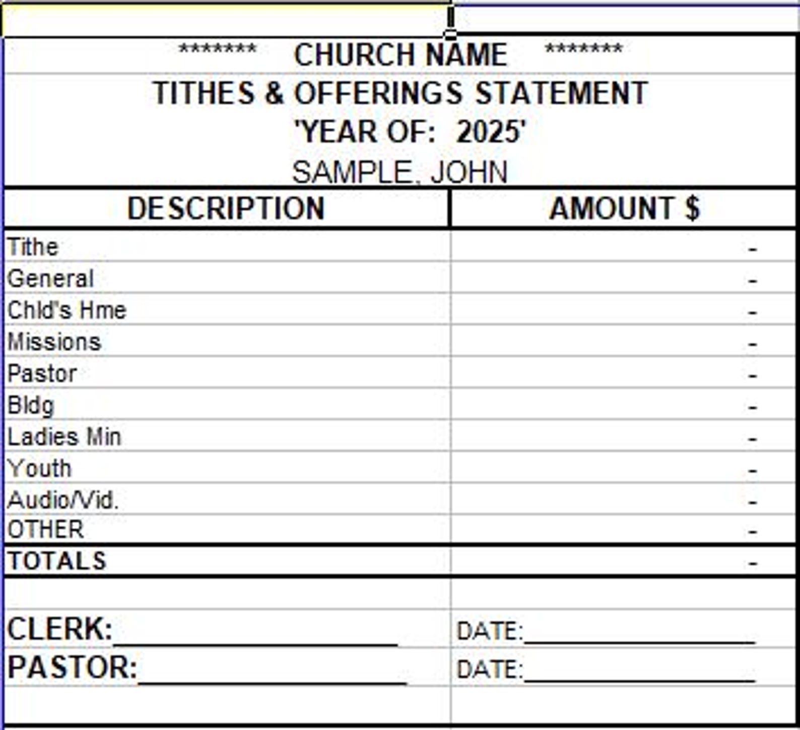 New 2025 Tithe Spreadsheet. SIMPLE, to the Point, Input Tithe Donations ...
