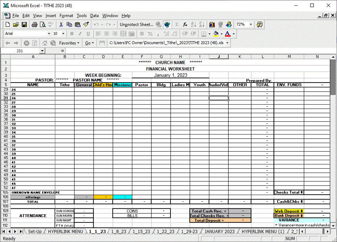 Tithe Spreadsheet. ** PREVIEW VERSION ** SIMPLE, Tithe Donations ...