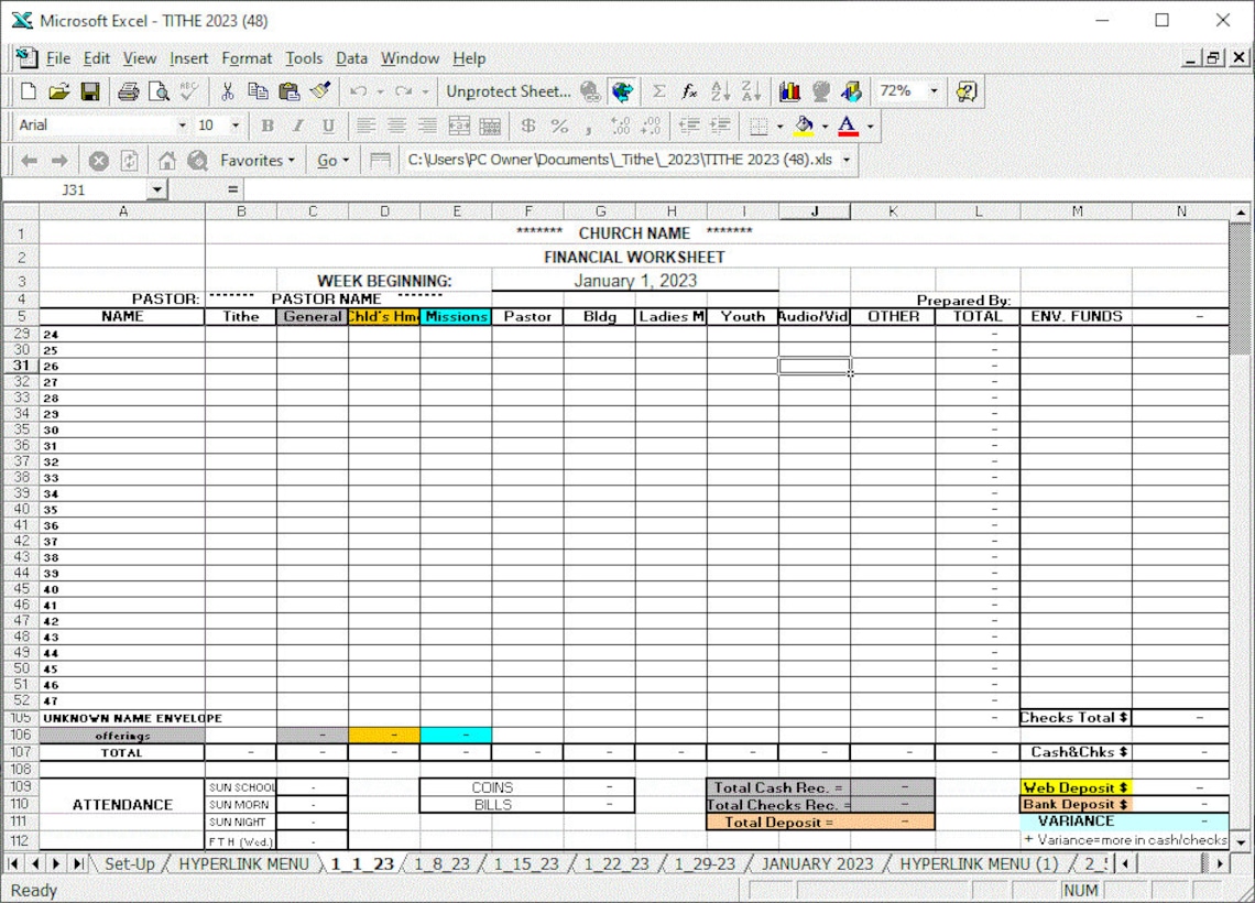 Tithe Spreadsheet. ** PREVIEW VERSION ** SIMPLE, Tithe Donations ...