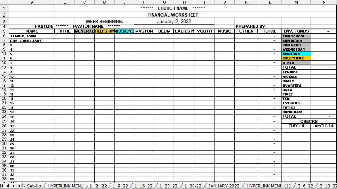 2022 Tithe Spreadsheet. Input Tithe Donations, Offerings, Disbursements ...