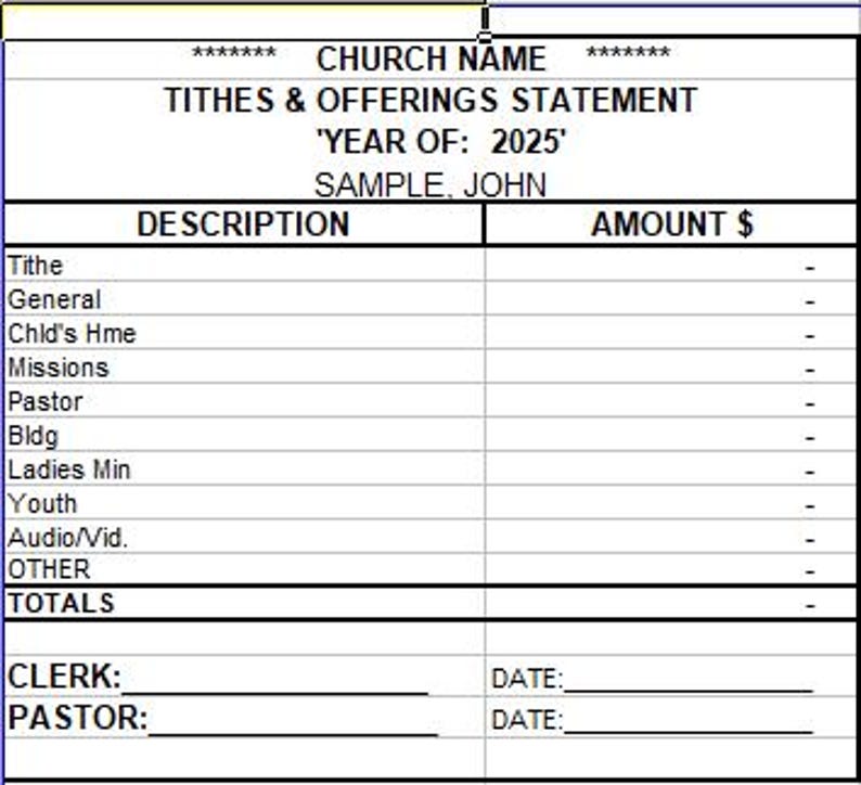 New 2026 Tithe Spreadsheet. SIMPLE, to the Point, Input Tithe Donations ...