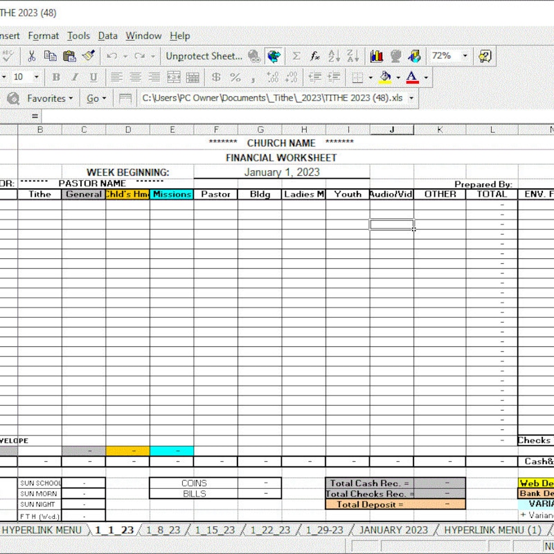 Church Spreadsheet Templates - Etsy