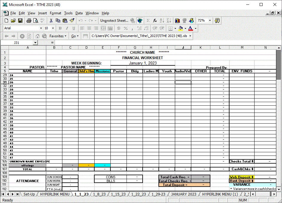 2023 Tithe Spreadsheet. SIMPLE, to the Point, Input Tithe Donations ...