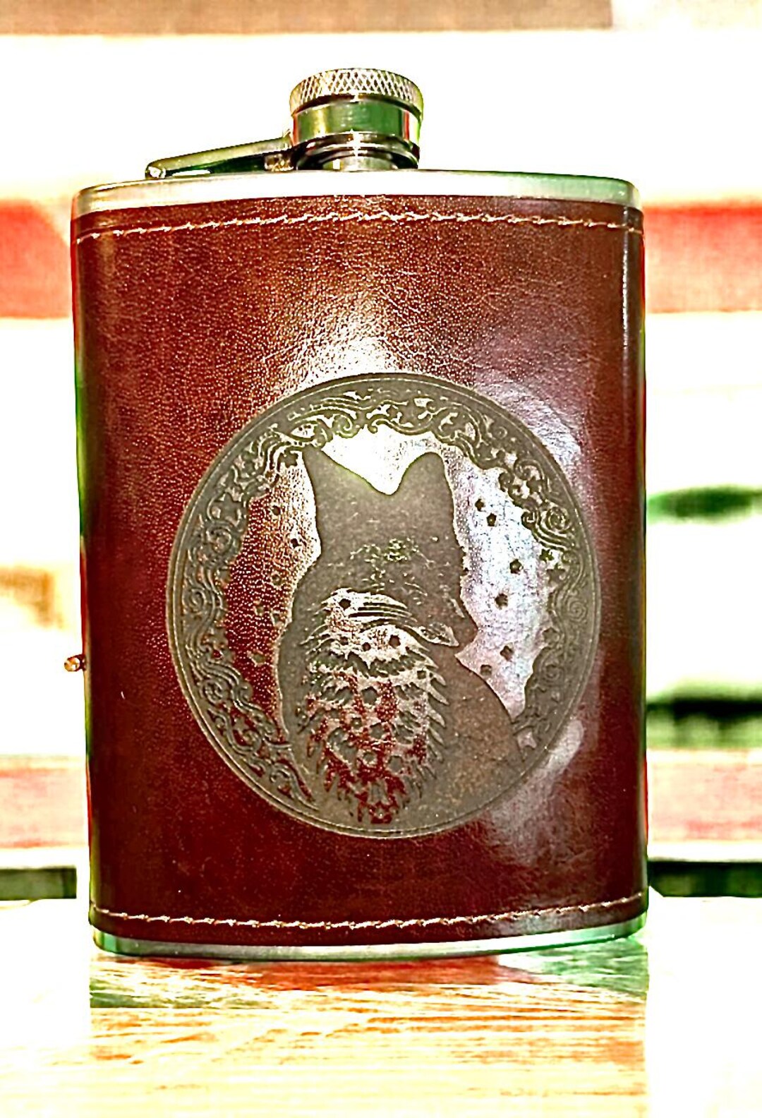 Starlight Fox Engraved Leather Flask - Etsy