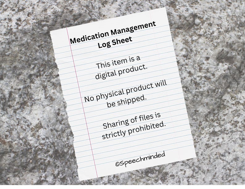 Adult Speech Therapy Medication Management Log Sheet - Etsy