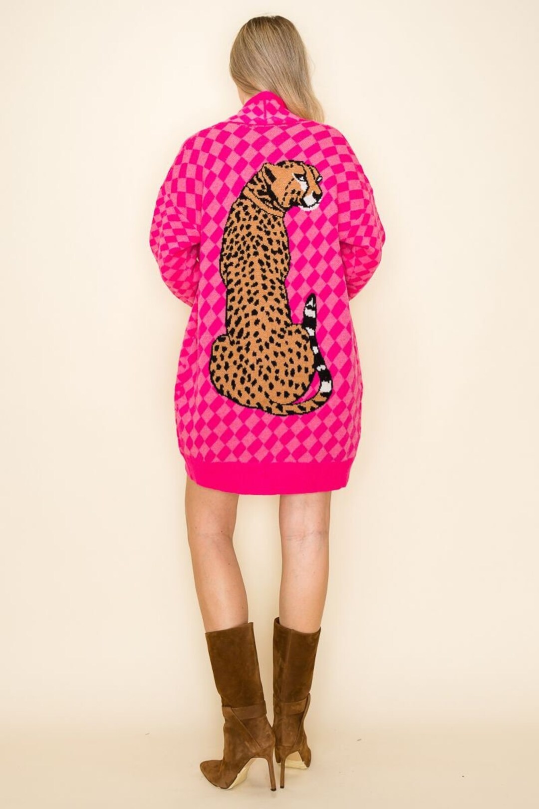 TIGER CARDIGAN / Wild Tiger on Back Geometric Sweater Cardigan - Etsy