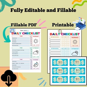 Editable Chore Chart for Kids, Printable Kids Routine Chart Printable ...
