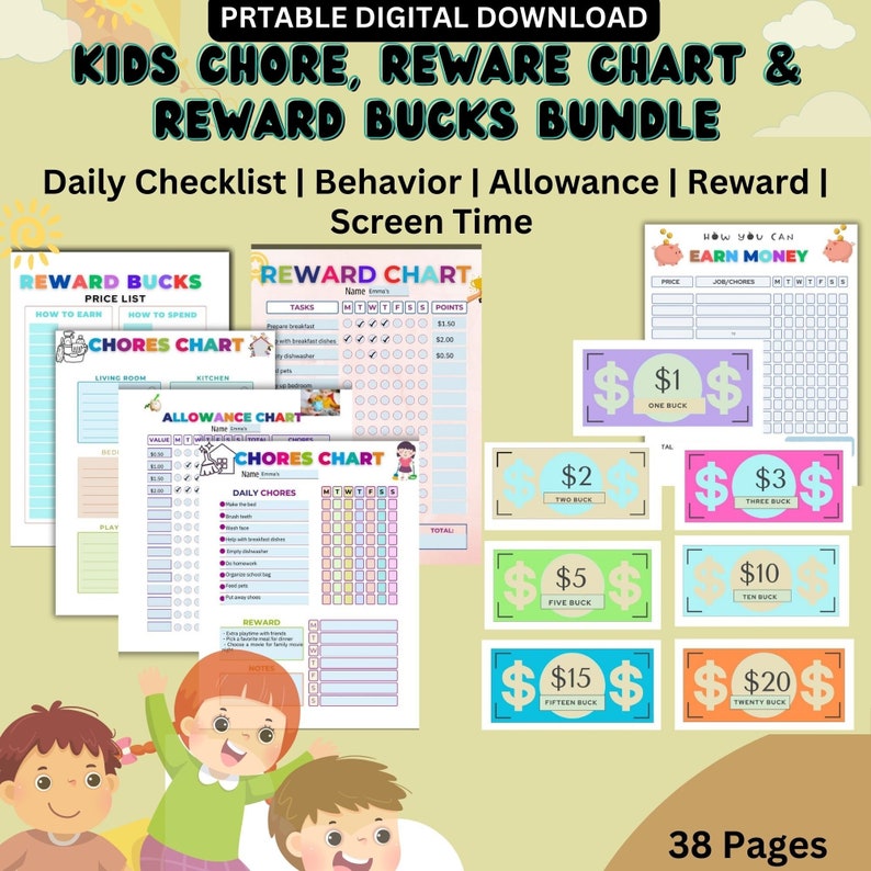 Editable Chore Chart for Kids, Printable Kids Routine Chart Printable ...