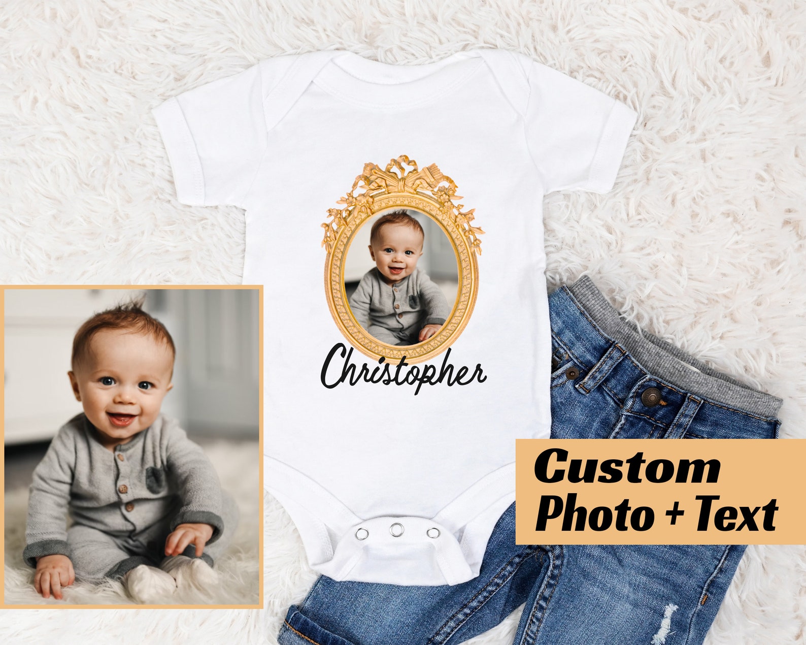 Custom Photo Baby Onesie, Personalized Kids Shirt, Toddler Custom Photo ...
