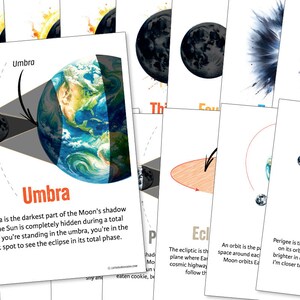 SOLAR ECLIPSE Flash Cards, Sun, Moon, Earth, Solar System, Space ...